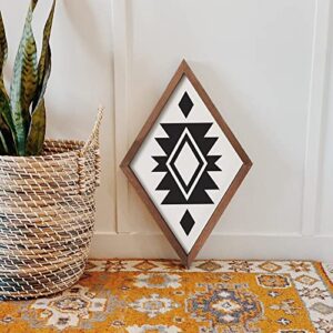 Mokof Farmhouse Home Wall Decor - Wood Geometric Diamond Frame Wall Hanging for Bedroom Living Room, Boho Wall Art Prints on Wood (Not Print Paper) , 10.6 x 17 Inches (White)