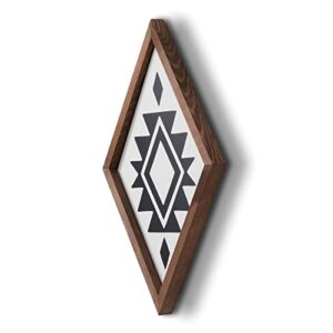 Mokof Farmhouse Home Wall Decor - Wood Geometric Diamond Frame Wall Hanging for Bedroom Living Room, Boho Wall Art Prints on Wood (Not Print Paper) , 10.6 x 17 Inches (White)