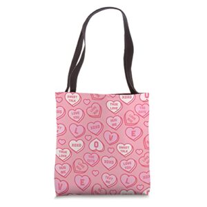 happy valentines day candy conversation hearts pink tote bag