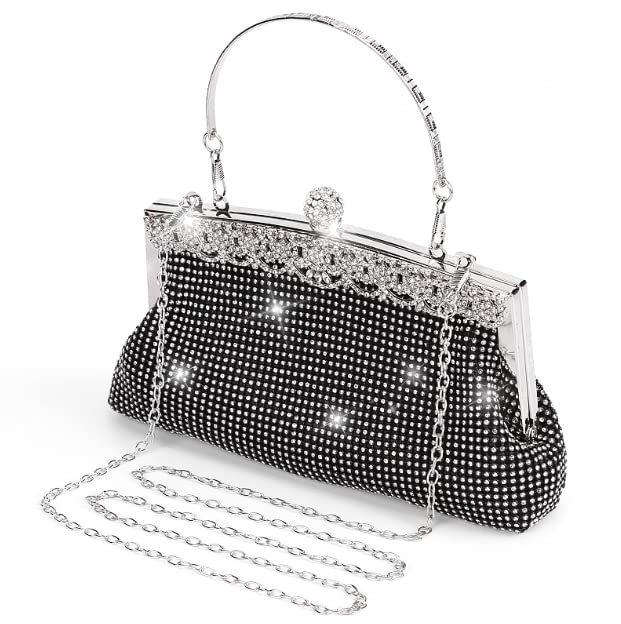 Rhinestone Clutch Bag Hobo Bag Women Shiny Purse Evening Handbag Underarm Shoulder Bags for Dinner Party Wedding(Black)