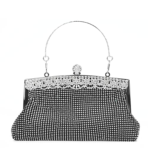 Rhinestone Clutch Bag Hobo Bag Women Shiny Purse Evening Handbag Underarm Shoulder Bags for Dinner Party Wedding(Black)