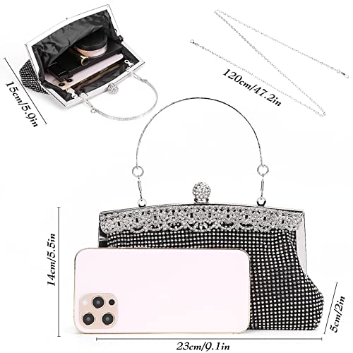 Rhinestone Clutch Bag Hobo Bag Women Shiny Purse Evening Handbag Underarm Shoulder Bags for Dinner Party Wedding(Black)