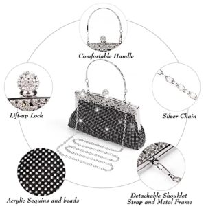 Rhinestone Clutch Bag Hobo Bag Women Shiny Purse Evening Handbag Underarm Shoulder Bags for Dinner Party Wedding(Black)