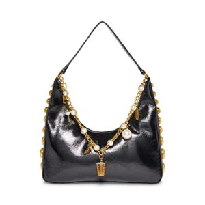 betsey johnson pearl-fect shoulder bag, black