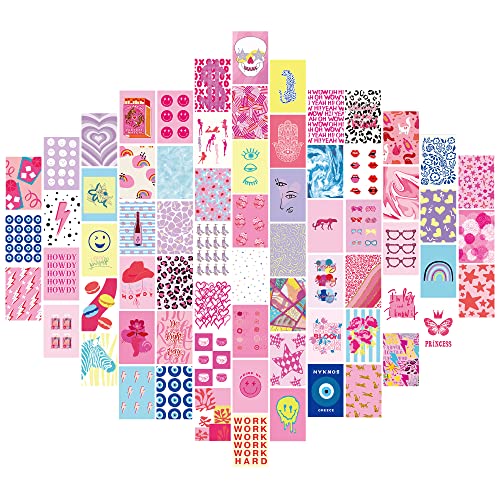 MATJOE 70pcs Wall Collage Kit Aesthetic Pictures- Western Photo Wall Collage Kit Prints 4x6 inch, Mini Posters Bedroom DIY Teen Girls Trendy Stuff Room Decor (Pink)