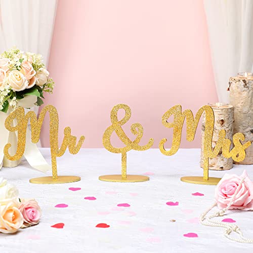 3 Pieces Mr and Mrs Sign for Wedding Table Wooden Letters Vintage Rustic Mr and Mrs Sign Gold Standing Mr and Mrs Letters for Sweetheart Table Photo Props