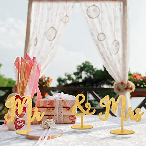 3 Pieces Mr and Mrs Sign for Wedding Table Wooden Letters Vintage Rustic Mr and Mrs Sign Gold Standing Mr and Mrs Letters for Sweetheart Table Photo Props