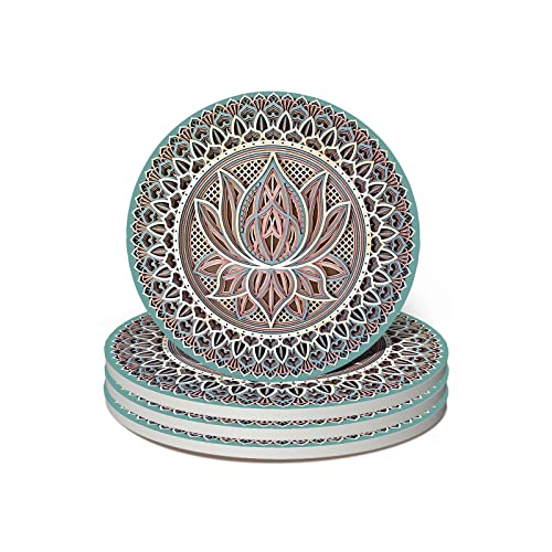 Mandala Coasters for Drinks,Doawbang Absorbent Ceramic Stone Coasters Set of 4 Cork Base Marble Art Cups Table Mats for Home Decor (Green)