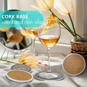 Mandala Coasters for Drinks,Doawbang Absorbent Ceramic Stone Coasters Set of 4 Cork Base Marble Art Cups Table Mats for Home Decor (Green)