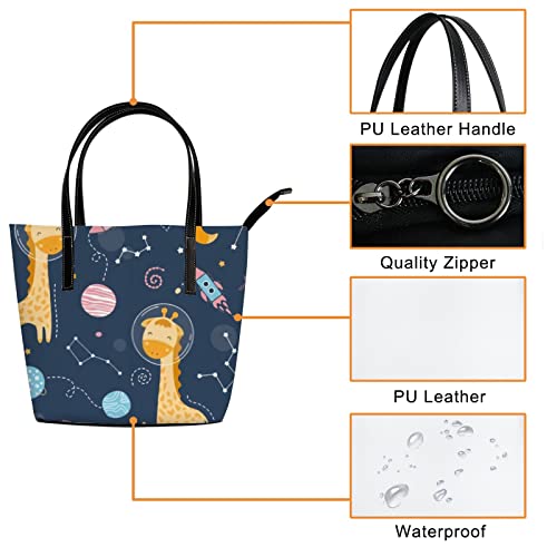 Fashionable women's handbag tote bag, Cute Giraffe in Spaceprinted shoulder bag is light and durable