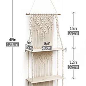 SUMGAR Macrame Wall Hanging Shelves 2 Tier - Boho Hanging Plant Shelf for Wall, Wood Color Woven Rope Floating Shelf, Boho Shelf Window, Bedroom, Bathroom Indoor Wall for Mother's Day, Birthday