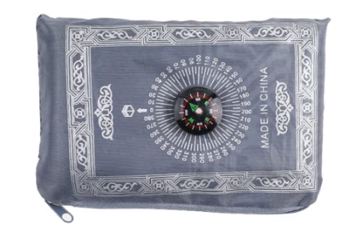 AONUOWE MuslimTravel Prayer Rug with Compass,Pocket Size Praying Mat Best Islamic Gift for Muslim (Light Grey)