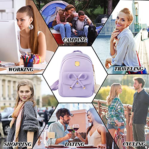 Aogist Mini Leather Backpack Purse 3-Pieces Fashion Bowknot Zipper Bags Cute Casual Travel Daypacks for Girls and Women (Purple)