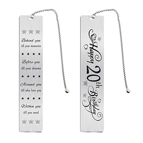 Jzxwan Happy 20th Birthday Gifts for Women Men, 20 Year Old Birthday Bookmark Gift for Girl Boy, 20 Birthday Decorations for Him Her