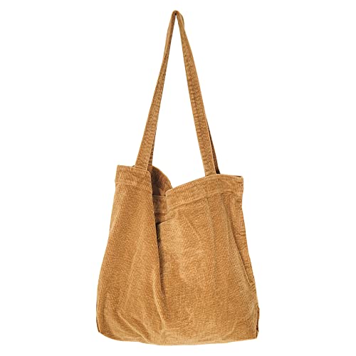 WITERY Corduroy Tote Bag for Women Girl - Large Shoulder Handbags with Pocket, Hobo Bag for Shopping Travel School Work