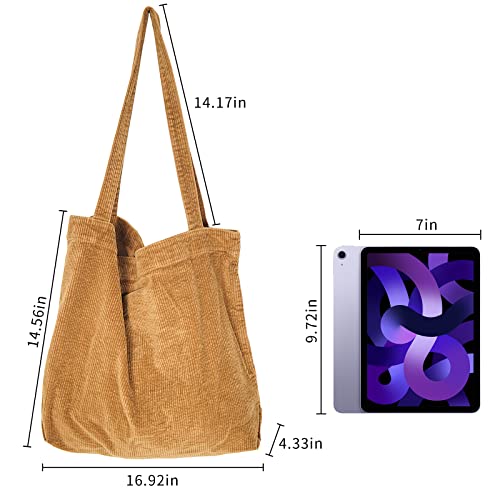 WITERY Corduroy Tote Bag for Women Girl - Large Shoulder Handbags with Pocket, Hobo Bag for Shopping Travel School Work