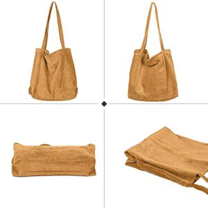 WITERY Corduroy Tote Bag for Women Girl - Large Shoulder Handbags with Pocket, Hobo Bag for Shopping Travel School Work