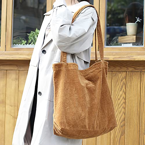 WITERY Corduroy Tote Bag for Women Girl - Large Shoulder Handbags with Pocket, Hobo Bag for Shopping Travel School Work