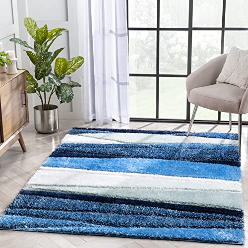 Well Woven Aphollo Light Blue Triangles Geometric Thick Soft Plush 3D Textured Shag Area Rug 8x10 (7'10" x 9'10")