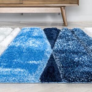 Well Woven Aphollo Light Blue Triangles Geometric Thick Soft Plush 3D Textured Shag Area Rug 8x10 (7'10" x 9'10")