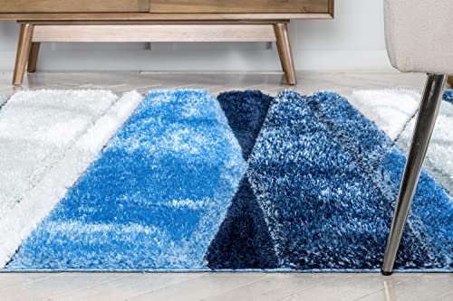 Well Woven Aphollo Light Blue Triangles Geometric Thick Soft Plush 3D Textured Shag Area Rug 8x10 (7'10" x 9'10")