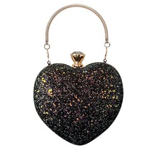 heart shaped evening purse velvet clutch purse solid evening bag, t-black