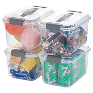 zhenfan 5.5 qt clear storage latch box/bin with lids, 4-pack plastic organize bins with handle