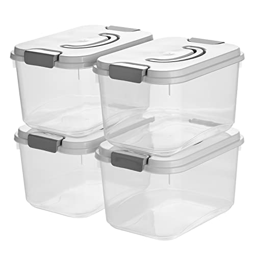 ZHENFAN 5.5 Quart Clear Storage Latch Box/Bin with Lids, 4-Pack Plastic Organize Bins with Handle, 5 Liter