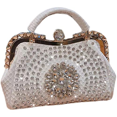 Shirt Luv Diamond Handbags for Women Purses Hobo Tote Bag Crossbody Bag genuine Leather Fashion Top Handle Satchel Evening Bags (White 3)