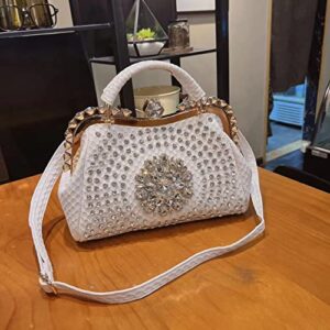 Shirt Luv Diamond Handbags for Women Purses Hobo Tote Bag Crossbody Bag genuine Leather Fashion Top Handle Satchel Evening Bags (White 3)