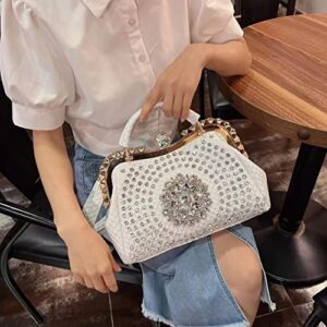 Shirt Luv Diamond Handbags for Women Purses Hobo Tote Bag Crossbody Bag genuine Leather Fashion Top Handle Satchel Evening Bags (White 3)