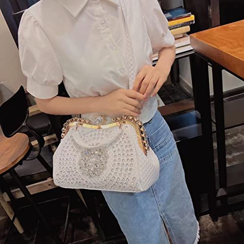 Shirt Luv Diamond Handbags for Women Purses Hobo Tote Bag Crossbody Bag genuine Leather Fashion Top Handle Satchel Evening Bags (White 3)