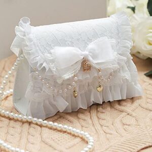 Topin Women's Kawaii Lolita Crossbody Bag Lace Pearls Clutch Casual Cosplay Party Handbag