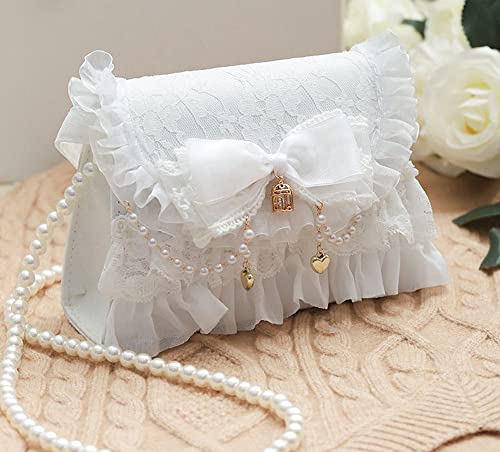 Topin Women's Kawaii Lolita Crossbody Bag Lace Pearls Clutch Casual Cosplay Party Handbag