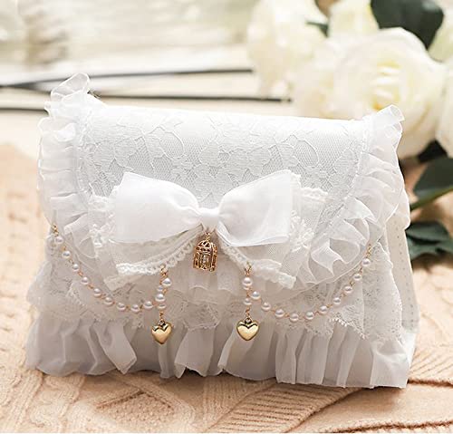 Topin Women's Kawaii Lolita Crossbody Bag Lace Pearls Clutch Casual Cosplay Party Handbag