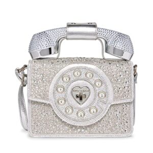 betsey johnson party line rhinestone phone bag, silver