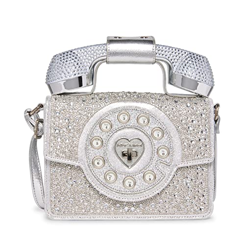 Betsey Johnson Party Line Rhinestone Phone Bag, Silver