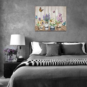 Farmhouse Bathroom Decor Wall Art Country Lavender Canvas Prints Painting Relax Soak Unwind Rustic Bathroom Pictures Framed Artwork Flower Butterfly Home Decor for Bathroom 16"x12"