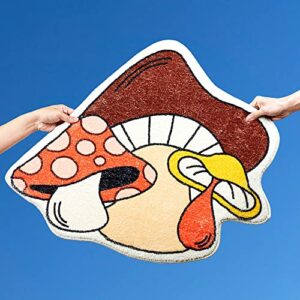 snack break | cute mashroom rug for bathroom, bedroom and living room | non-slip backing | ultra soft machine washable microfiber