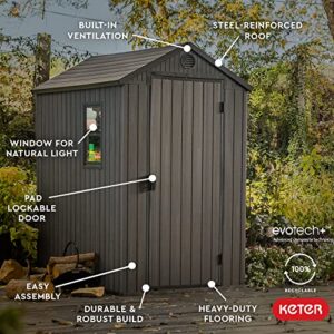 Keter Darwin 4 x 6 Foot Spacious Heavy Duty Storage Shed for Organizing Garden Accessories and Outdoor Tools with Lockable Door and High Ceiling, Gray