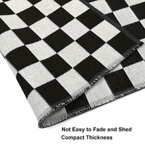 LEEVAN Black and White Checkered Outdoor Area Rug 5x7 ft Machine Washable Checkerboard Indoor Rug Extra Large Patio Rugs Woven Cotton Plaid Floor Carpet for Living Room/Balcony/Backyard