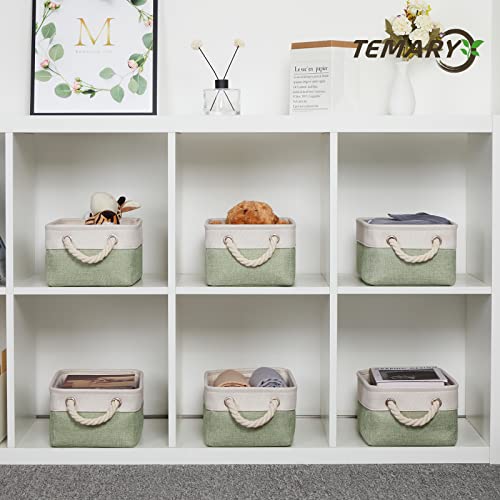 Temary Baskets 6 Pcs Fabric Storage Bins for Shelves Bundled with 2 Fabric Storage Basket for Organizing Nursery, Home (White&Green, 11.8Lx7.9Wx5.3H Inches, 16Lx12Wx12H Inches)