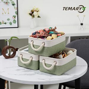 Temary Baskets 6 Pcs Fabric Storage Bins for Shelves Bundled with 2 Fabric Storage Basket for Organizing Nursery, Home (White&Green, 11.8Lx7.9Wx5.3H Inches, 16Lx12Wx12H Inches)