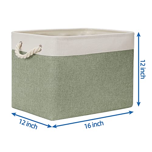 Temary Baskets 6 Pcs Fabric Storage Bins for Shelves Bundled with 2 Fabric Storage Basket for Organizing Nursery, Home (White&Green, 11.8Lx7.9Wx5.3H Inches, 16Lx12Wx12H Inches)