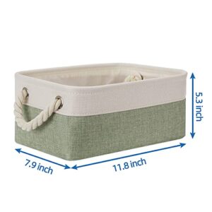 Temary Baskets 6 Pcs Fabric Storage Bins for Shelves Bundled with 2 Fabric Storage Basket for Organizing Nursery, Home (White&Green, 11.8Lx7.9Wx5.3H Inches, 16Lx12Wx12H Inches)