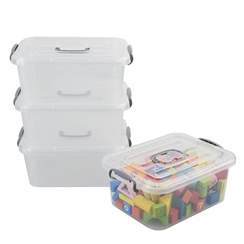 Gloreen 8 Quart Clear Latching Bin, Plastic Lidded Storage Box, 4 Packs