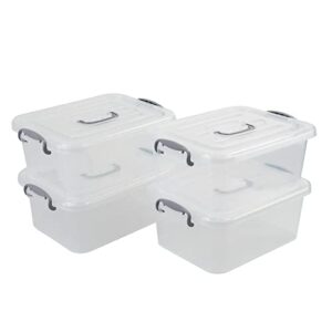 Gloreen 8 Quart Clear Latching Bin, Plastic Lidded Storage Box, 4 Packs