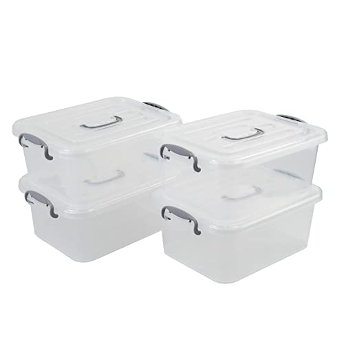 Gloreen 8 Quart Clear Latching Bin, Plastic Lidded Storage Box, 4 Packs