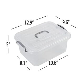 Gloreen 8 Quart Clear Latching Bin, Plastic Lidded Storage Box, 4 Packs