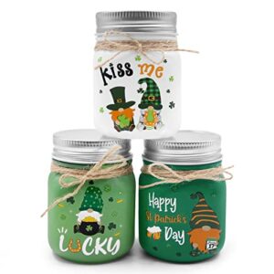 st. patrick’s day gnome mini mason jar st. patrick’s day tiered tray decor spring gnome table decor for kitchen irish decor island sign shamrock pattern set of 3 st. patrick gift idea 2.4”*3.1”